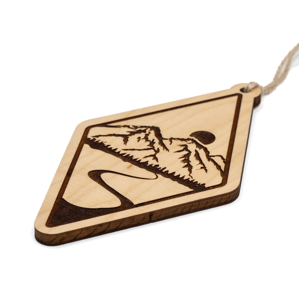 Mountains and River Wood Ornament – Steamer Lane Design
