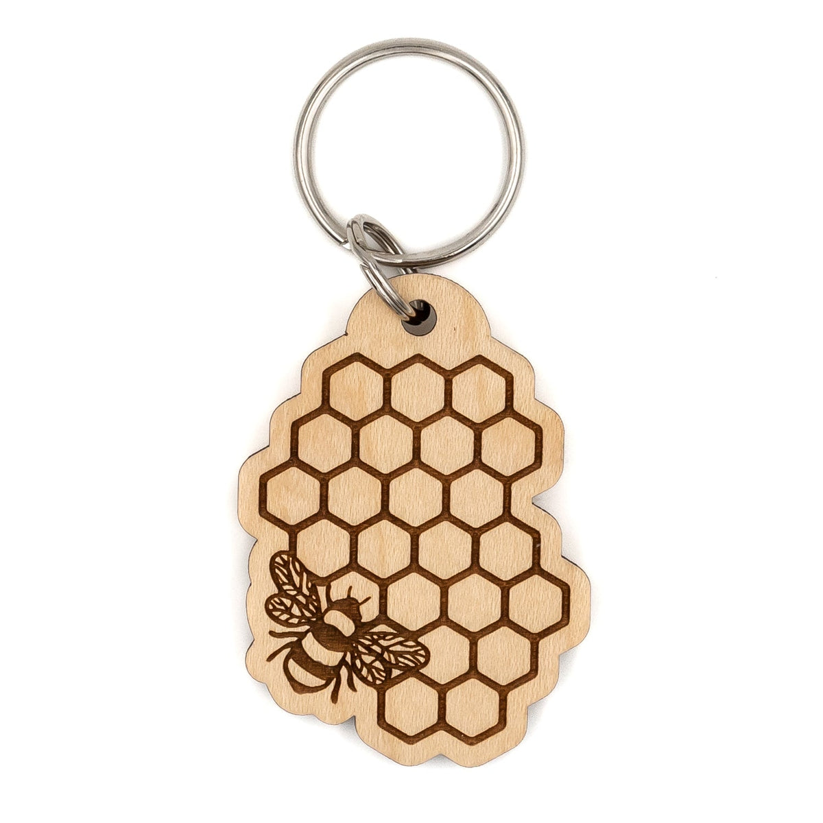 Honeycomb & Bee Wood Keychain – Steamer Lane Design