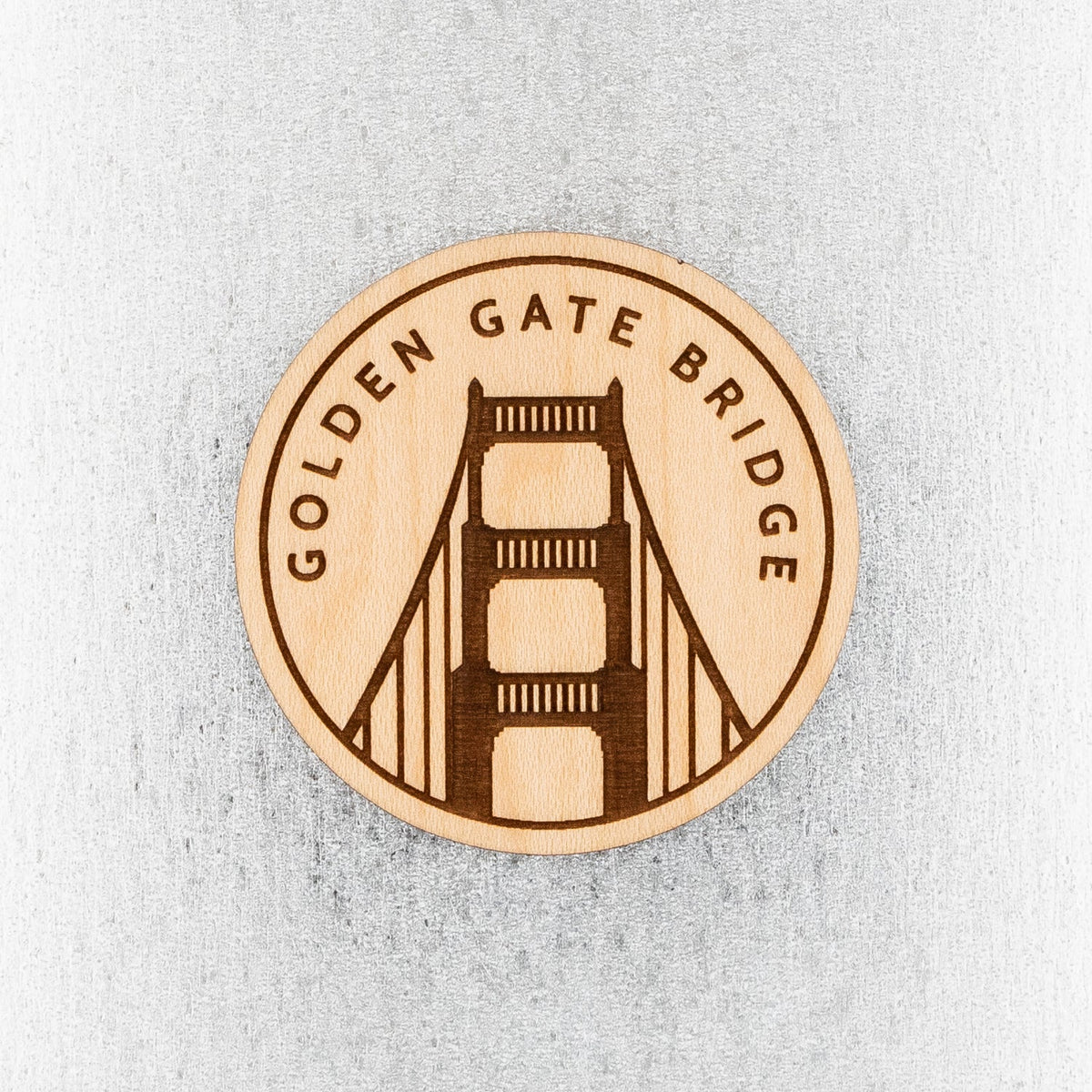 Golden Gate Bridge Circle Wood Magnet – Steamer Lane Design